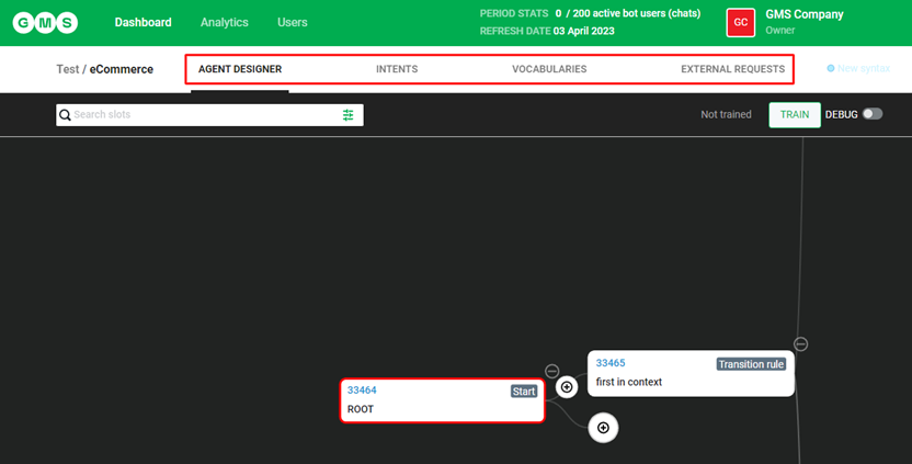 BotBuilder and its tabs - GMS for Developers